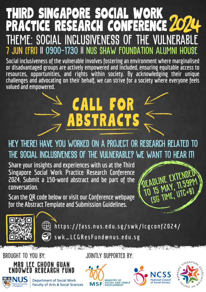 Third Singapore Social Work Practice Research Conference 2024 – Call for Abstracts – Department ...