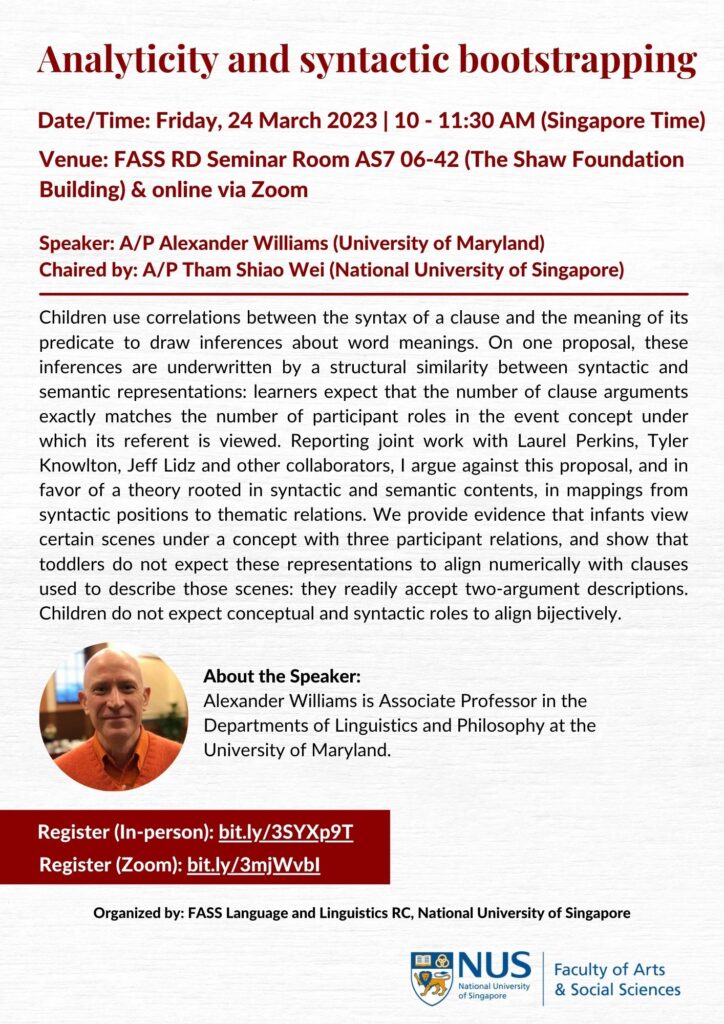 Analyticity and syntactic bootstrapping – NUS Faculty of Arts & Social Sciences