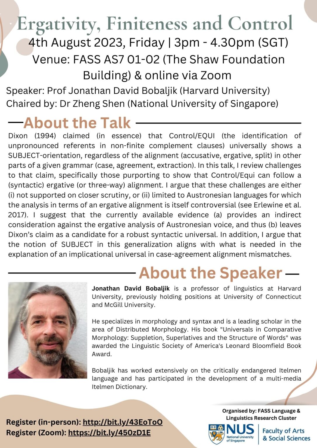 Ergativity, Finiteness and Control – NUS Faculty of Arts & Social Sciences