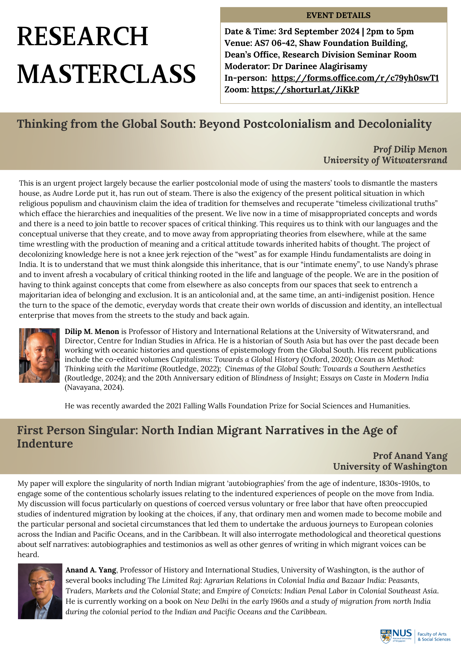 Research Masterclass by Prof Dilip Menon & Prof Anand Yang – NUS ...