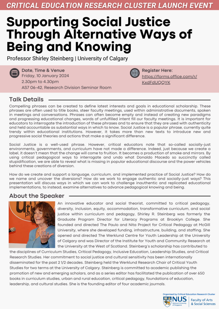 Critical Education Research Cluster Launch Event – NUS Faculty of Arts ...