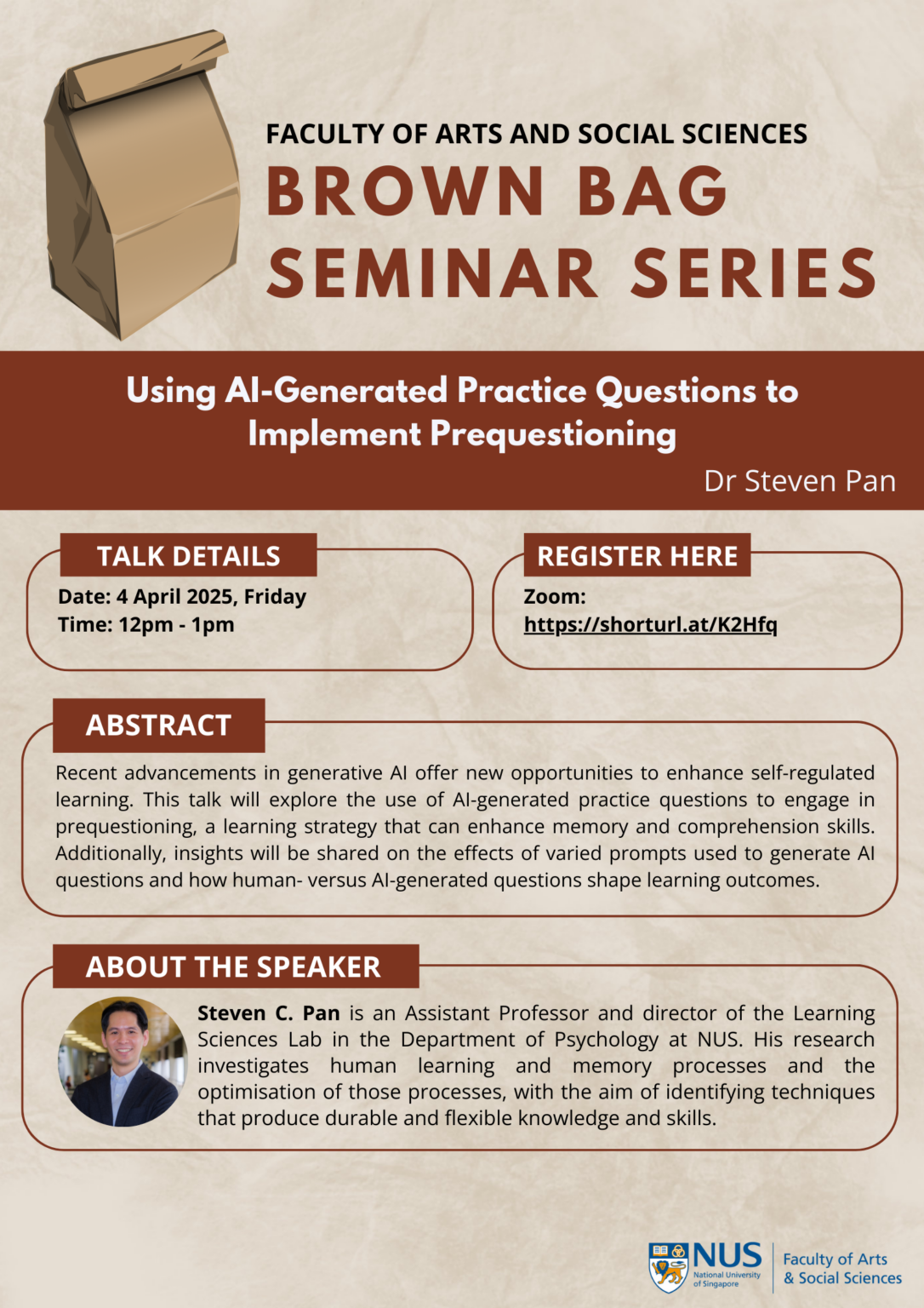 FASS Brown Bag Seminar by Dr Steven Pan | Using AI-Generated Practice ...
